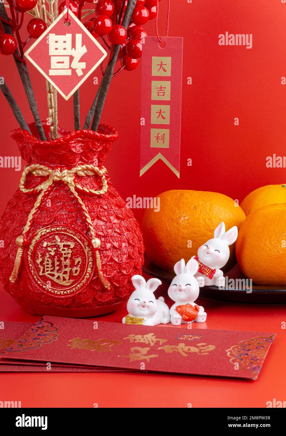 Chinese Year 2023. Rabbit decorations with Chinese Sentences ...
