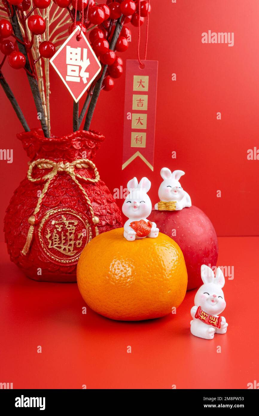 Chinese Year 2023. Rabbit decorations with Chinese Sentences ...