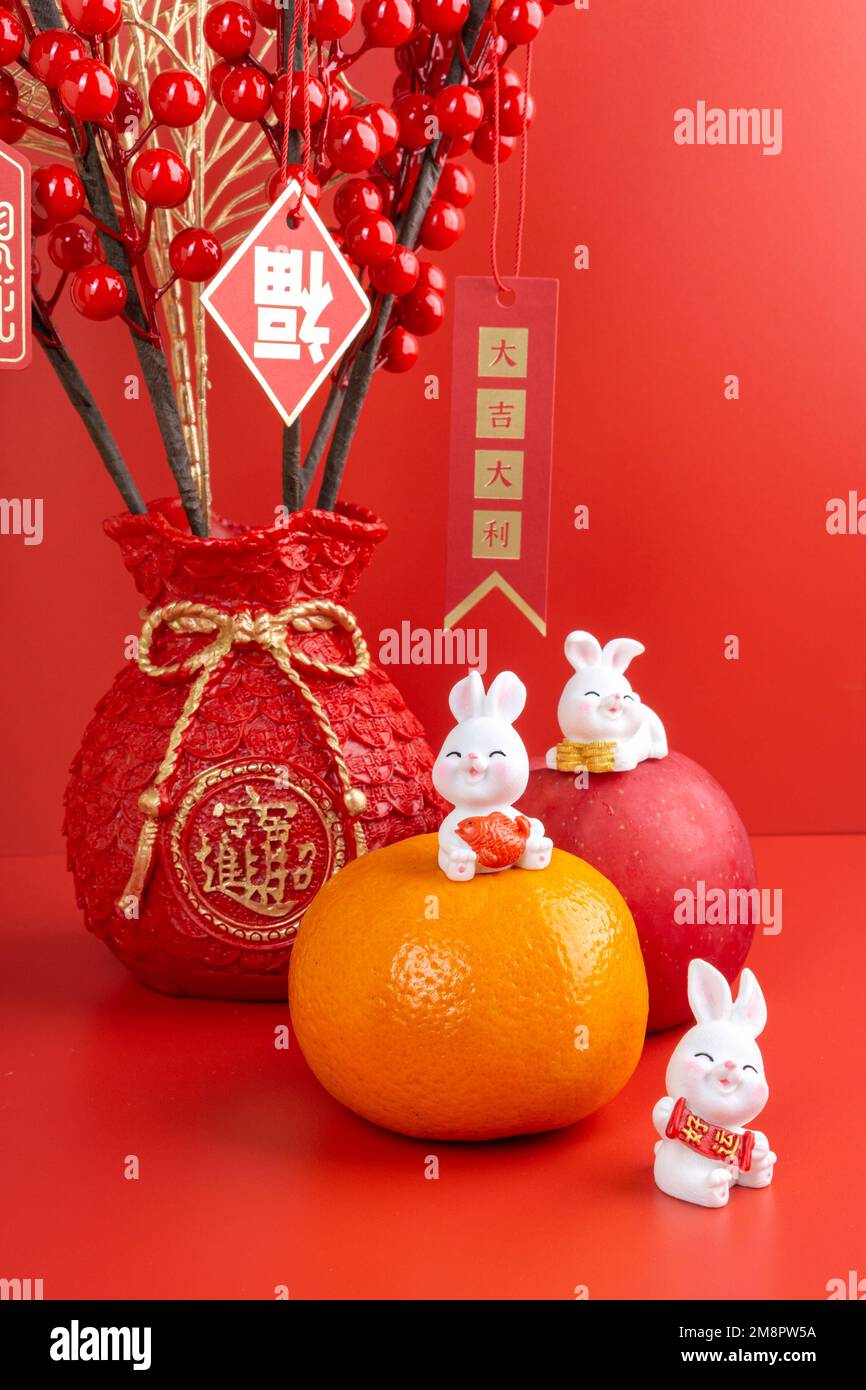 Chinese Year 2023. Rabbit decorations with Chinese Sentences ...
