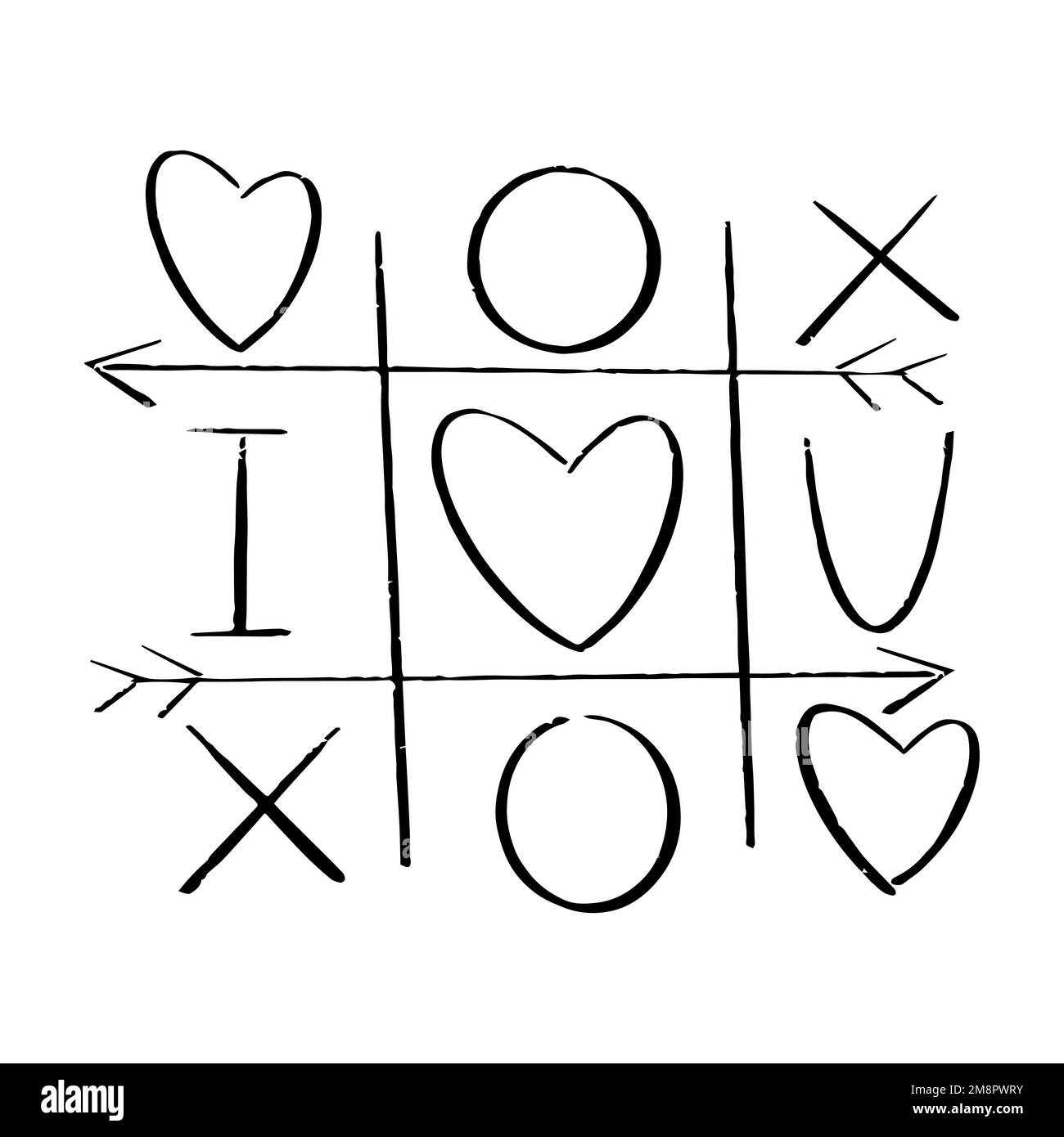 Tic tac toe doodle game with cross and circle sign, cute heart mark ...