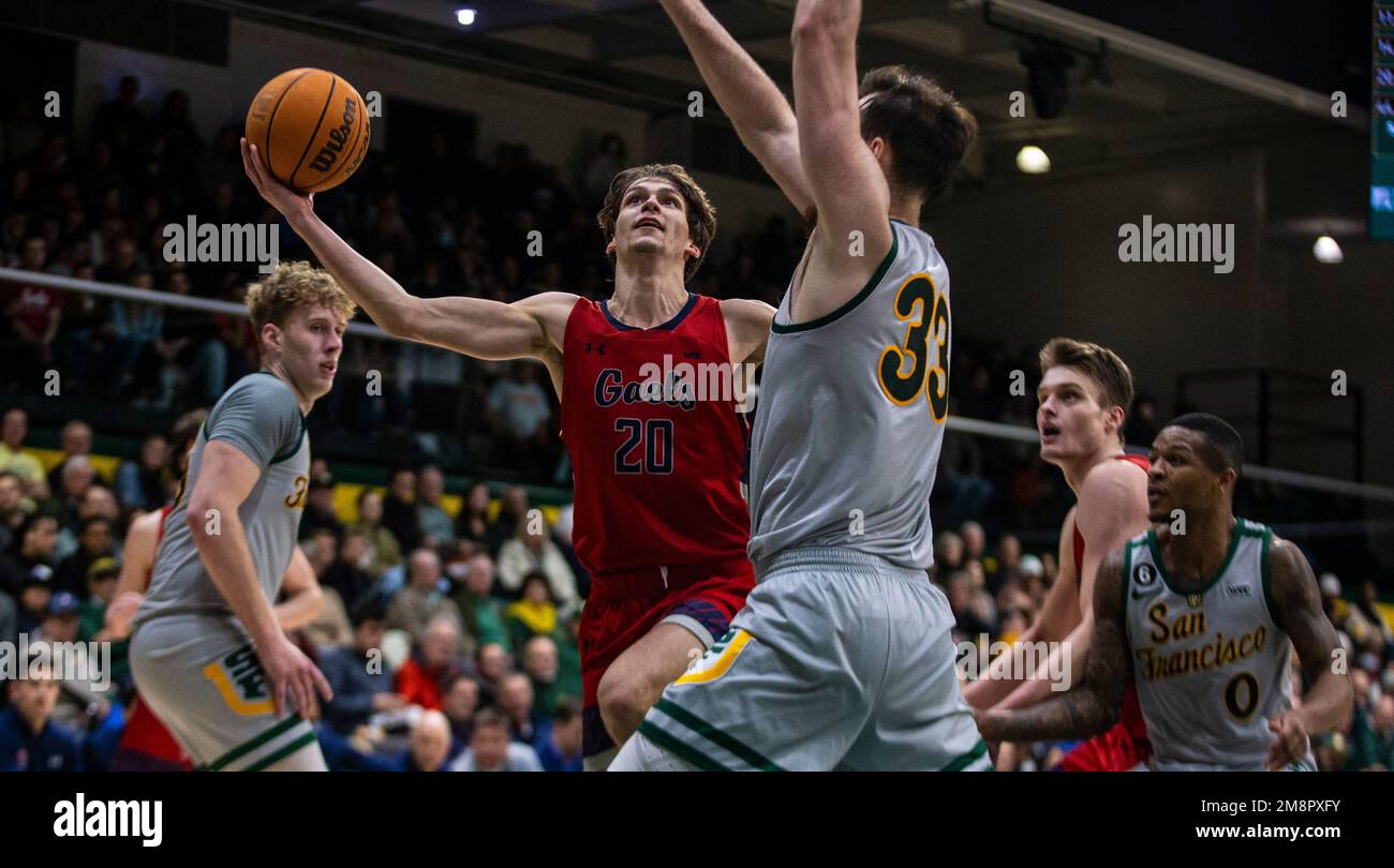 January 14 2023 Moraga CA, U.S.A. St. Mary's guard Aidan Mahaney (20 ...
