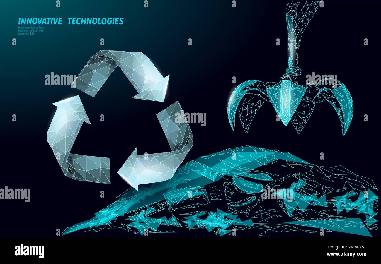 3d Waste crane arm claw. Low poly polygonal garbage landfill industrial ...