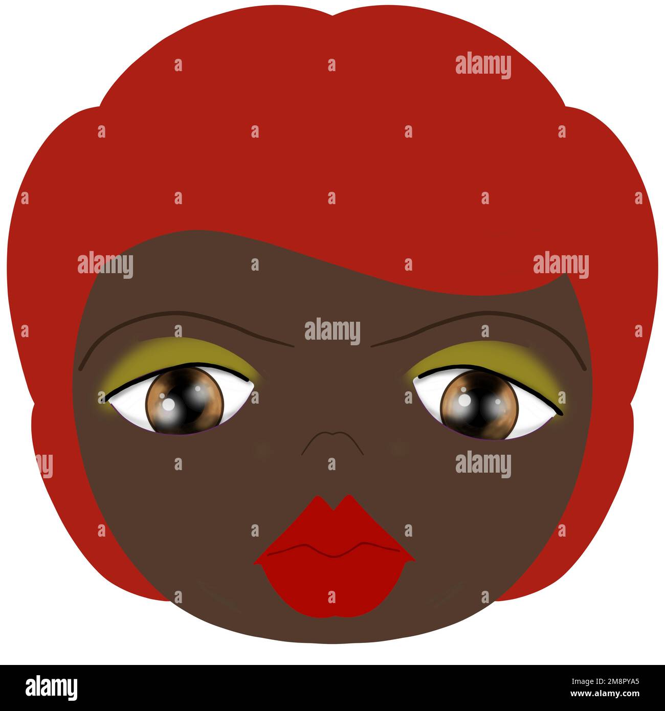 A cartoon illustration of a face of a black woman isolated on a white ...
