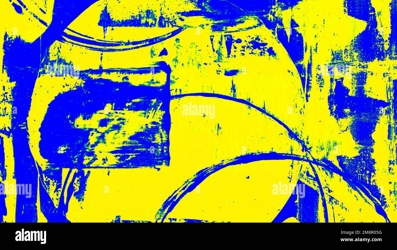 Abstract yellow and blue background. Circles, lines, waves, stripes ...