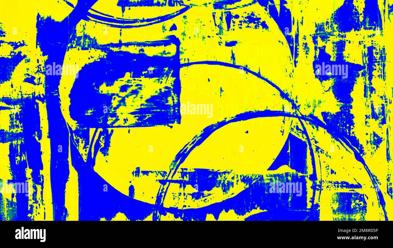 Abstract yellow and blue background. Circles, lines, waves, stripes ...