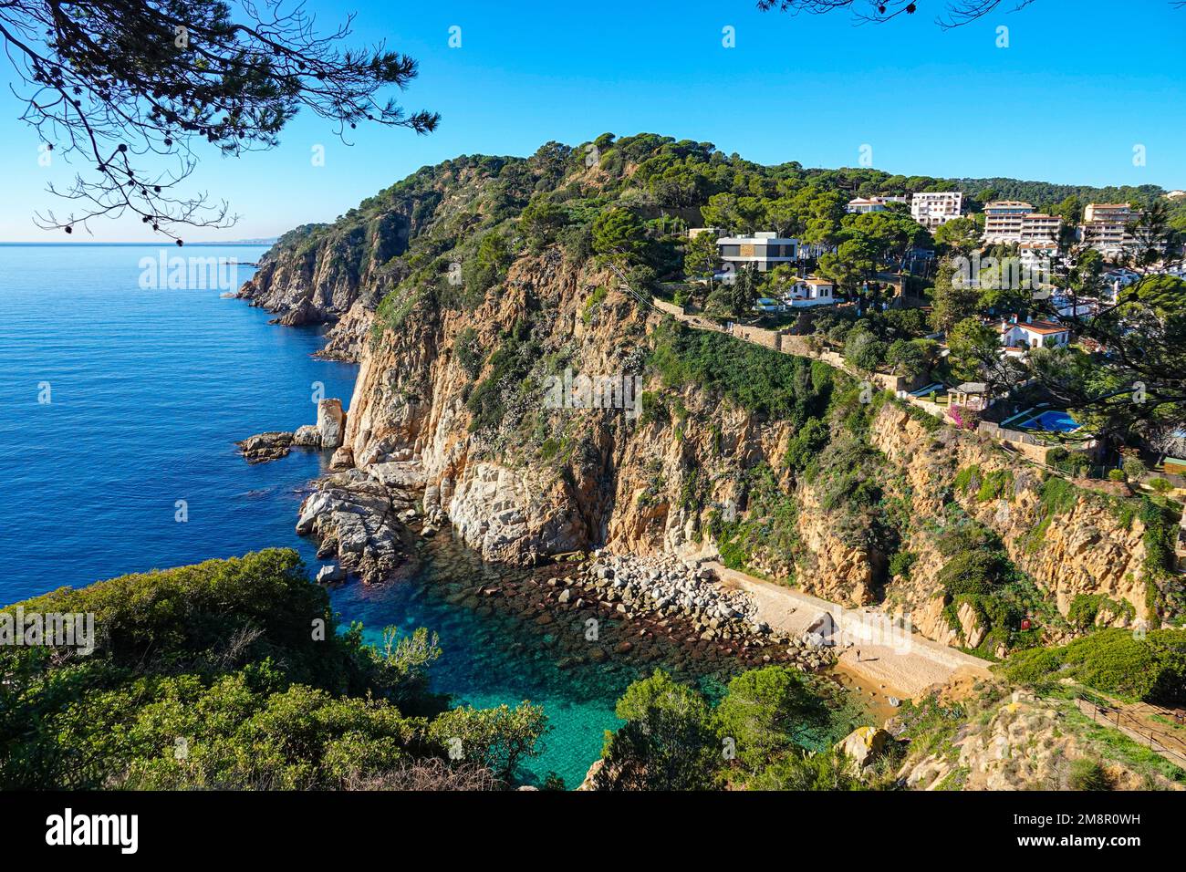 The ancient town of Tossa del Mar, on the coast of the Costa Brava ...