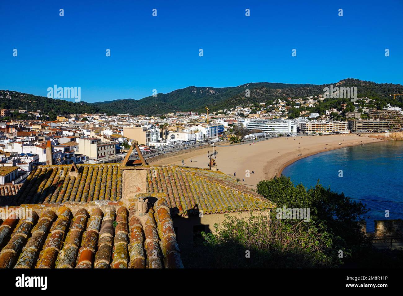 Beaches and the ancient town of Tossa del Mar, on the coast of the ...