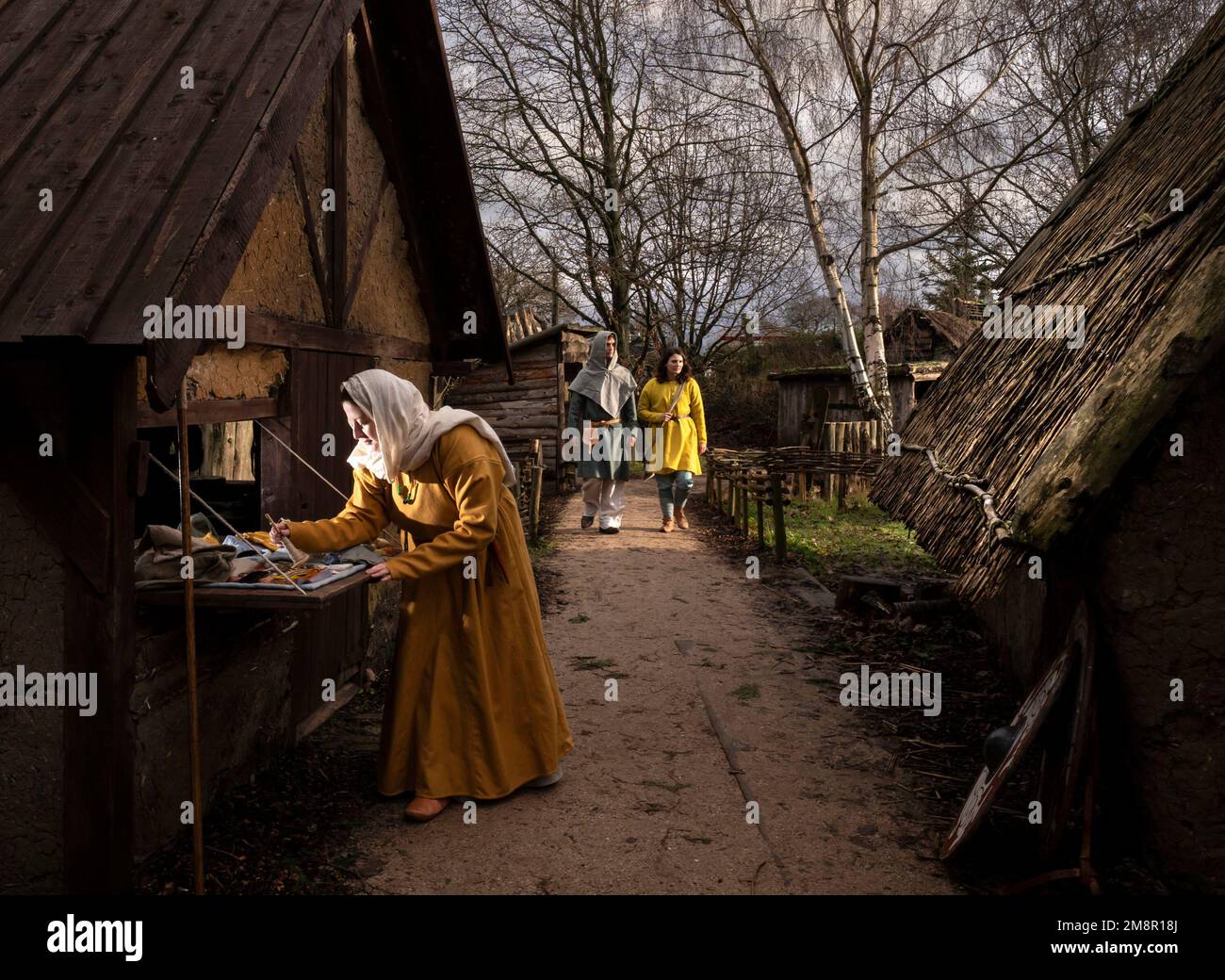A member of living history group Vanahein, during a demonstration at ...