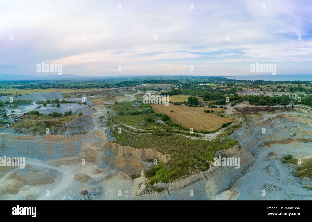 Panorama of large sand craters in nature of vegetative Montenegro and ...