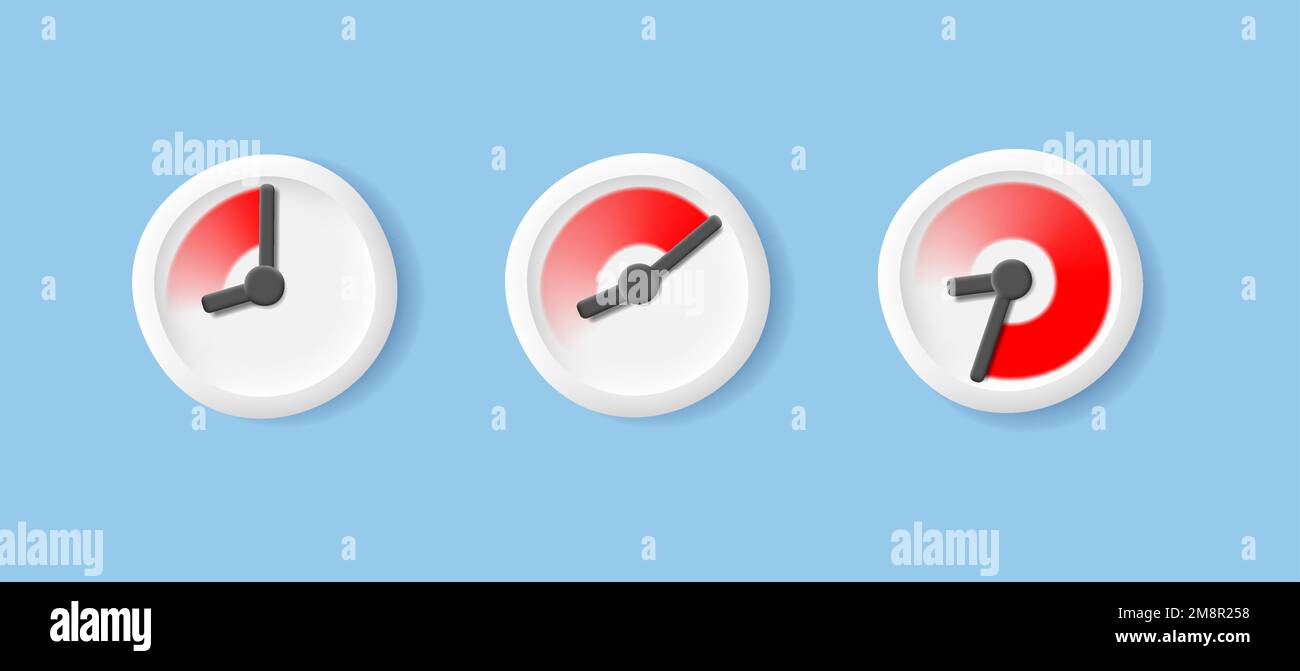 Stopwatch 3d render icon with 3 states of time running out, render ...