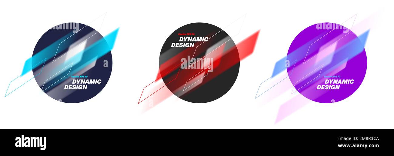 Dynamic geometric speed lines as round badges with diagonal stripes ...