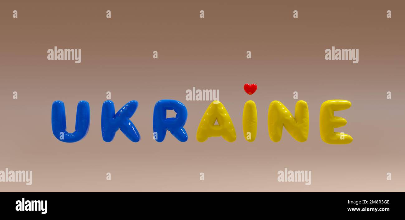 Ukraine text balloons letters with Ukraine flag colors on beige color ...