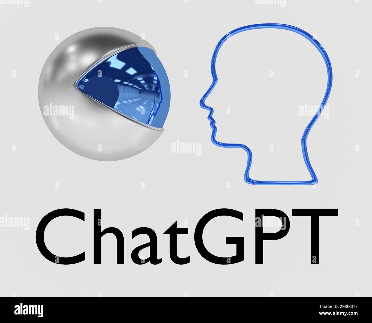 3D illustration of ChatGPT a blue head silhouette, isolated over gray ...