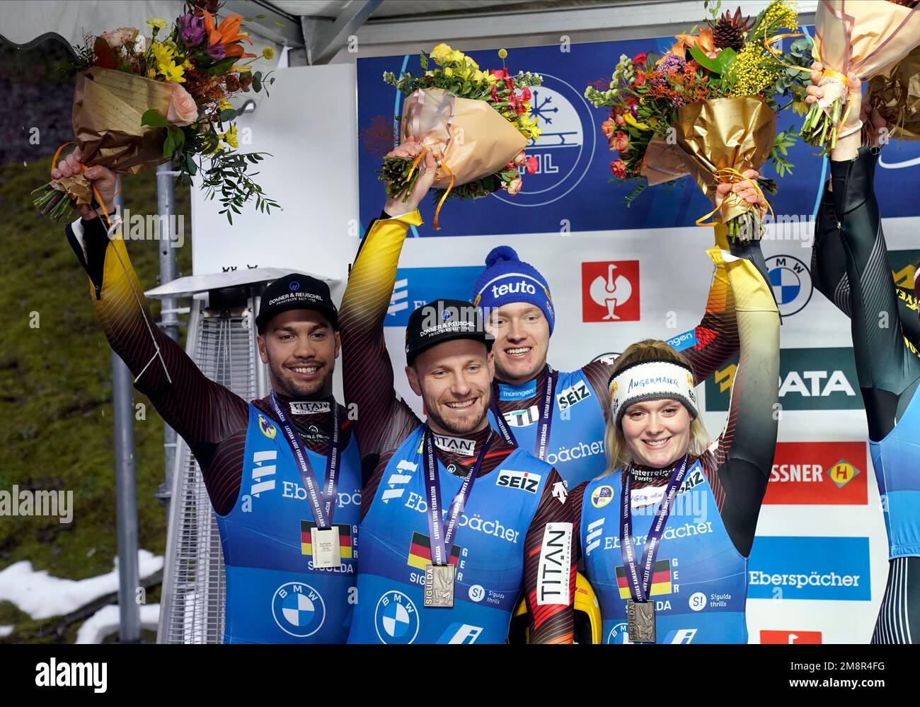 Second placed team Germany, from left, Tobias Arlt, Tobias Wendl, Max ...