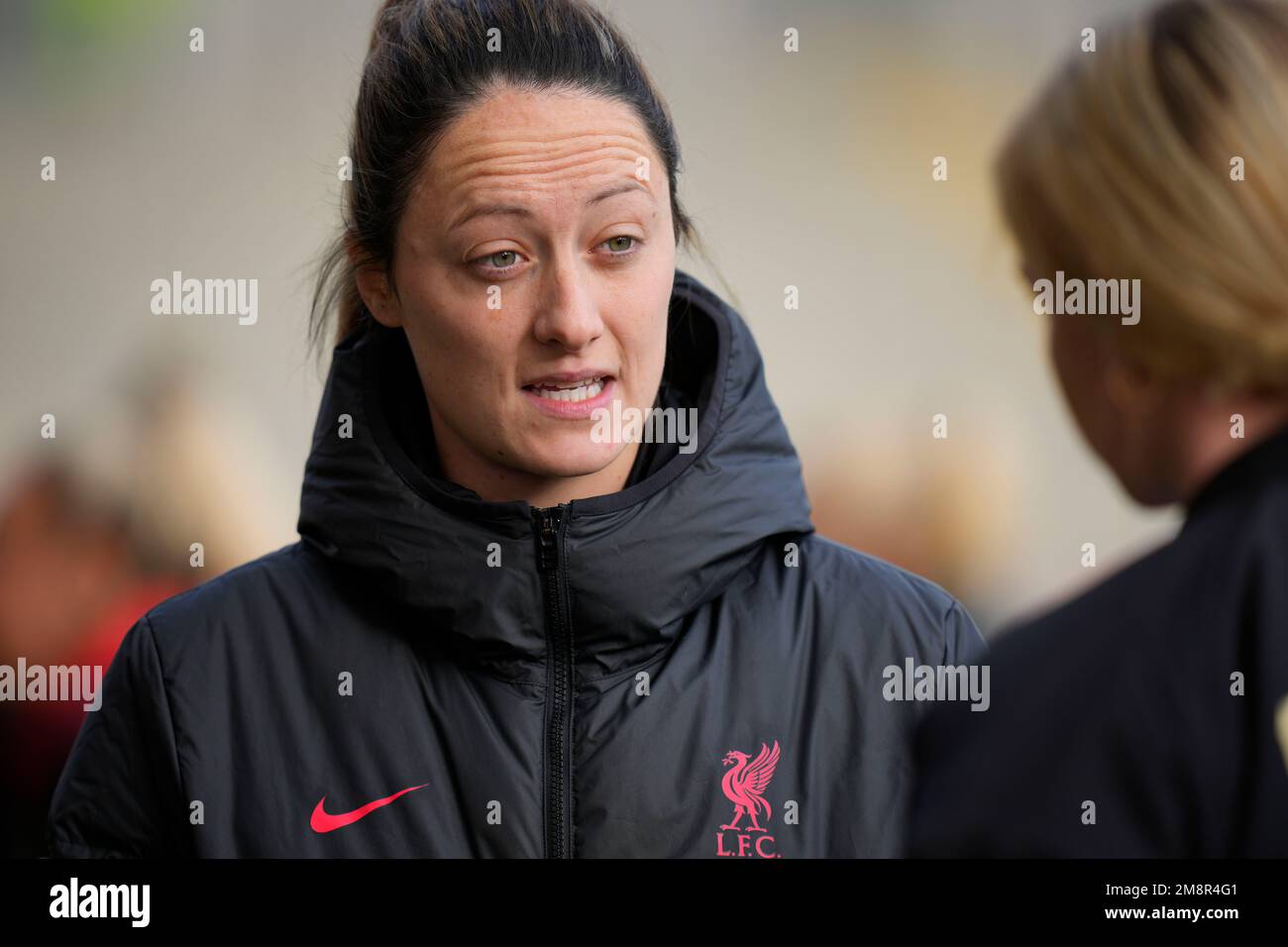 Megan Campbell #28 of Liverpool Women inspects the pitch before the The ...