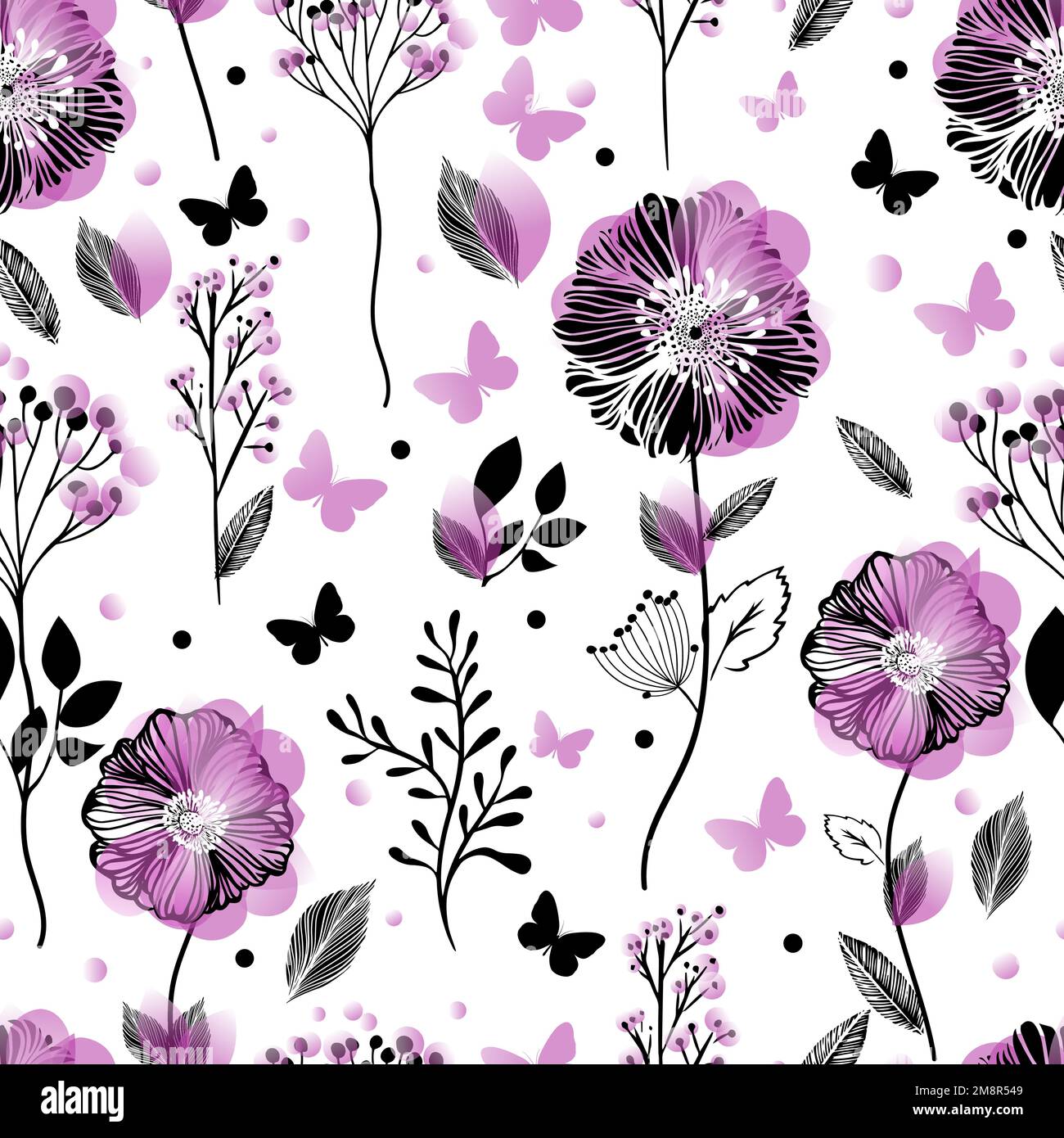 Seamless pattern pink flowers. Vector illustration Stock Vector Image ...