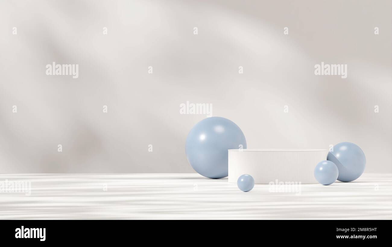 A 3d rendering single podium mockup template with shadow blue sphere ...