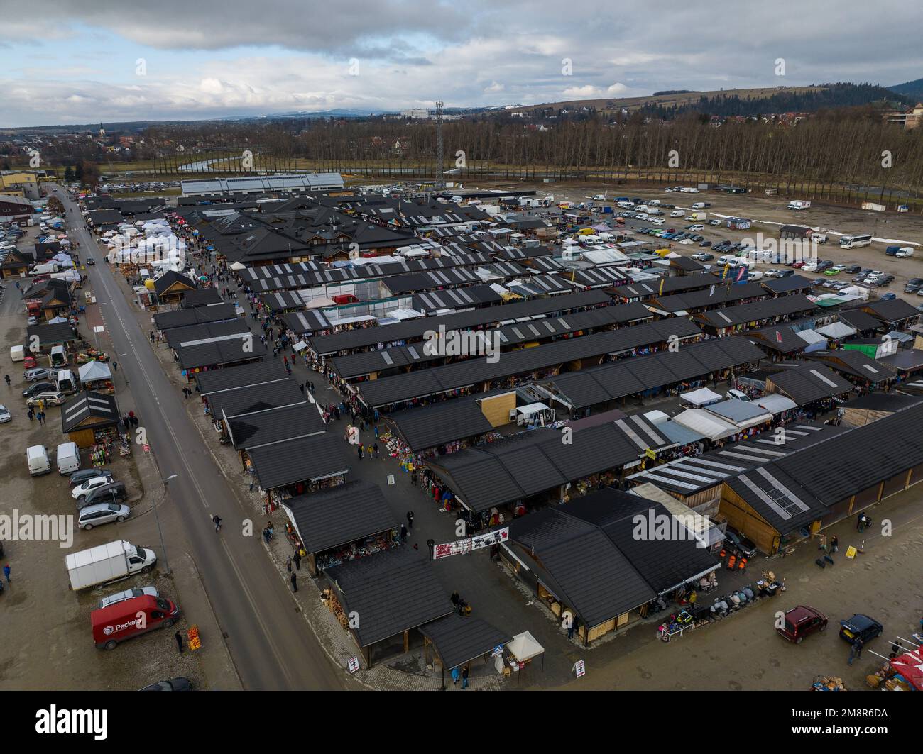 Aerial view of the market in Nowy Targ, Poland Stock Photo - Alamy