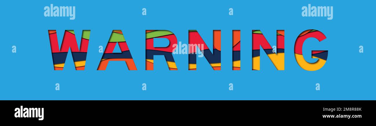 Letter with papercut style in word warning on blue background Stock ...