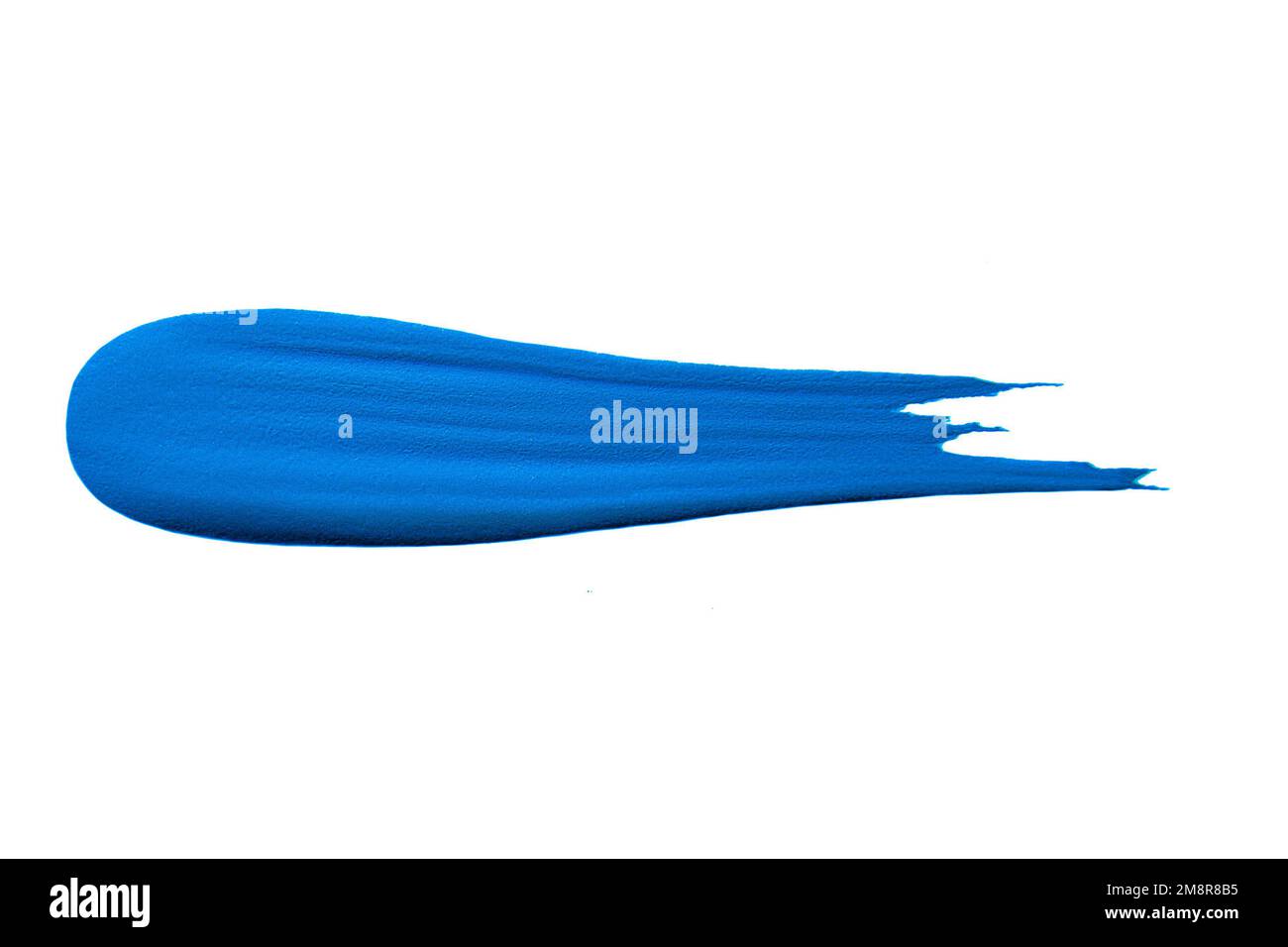 textured brushstroke of blue color paint on a white background isolated ...