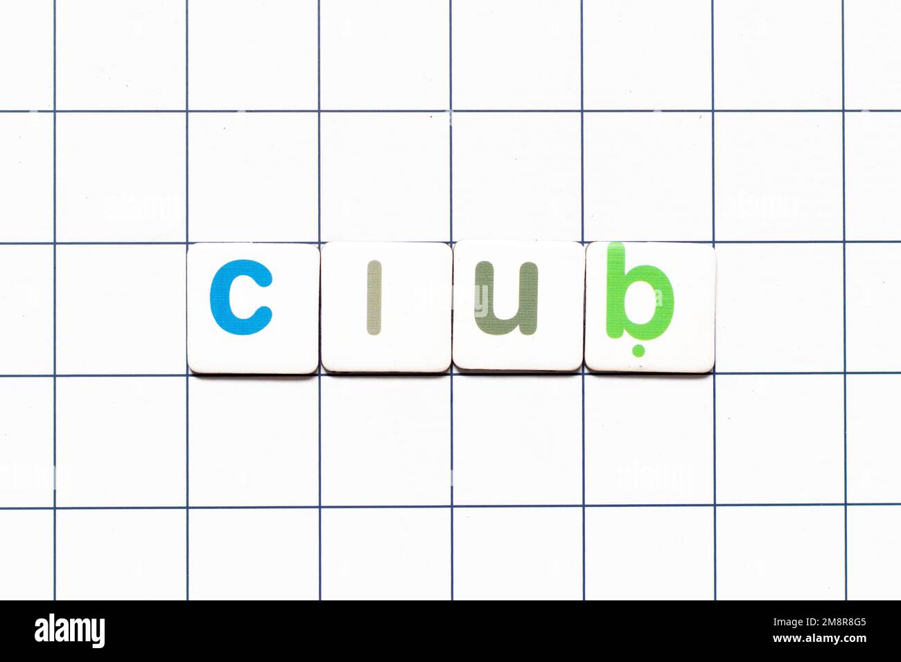 Colorful tile letter in word club on white grid background Stock Photo ...