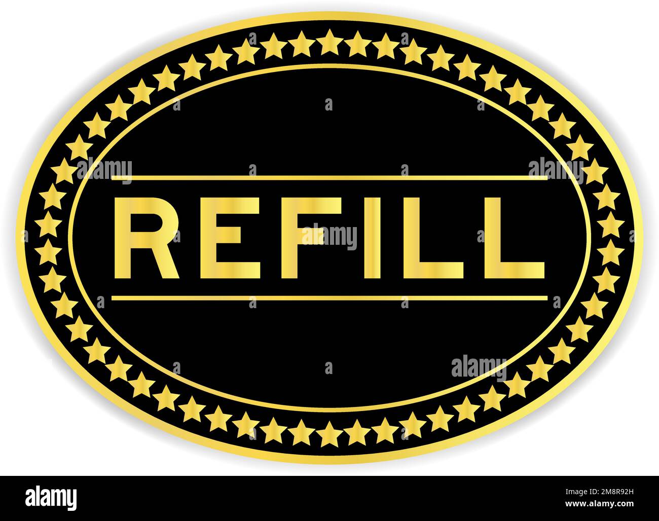 Gold and black color oval label sticker with word refill on white ...