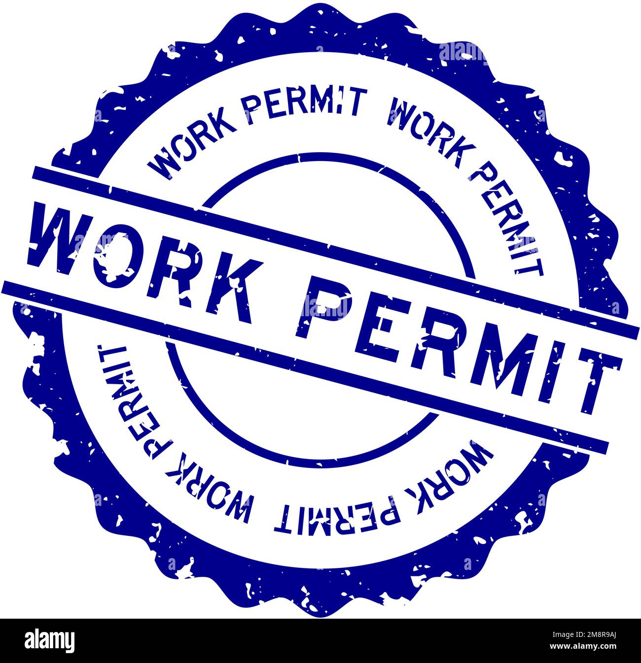 Grunge blue work permit word round rubber seal stamp on white ...
