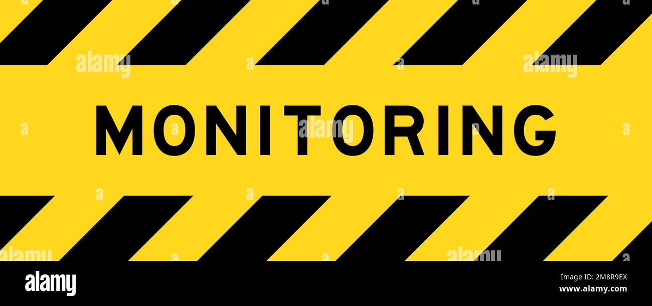 Yellow and black color with line striped label banner with word ...