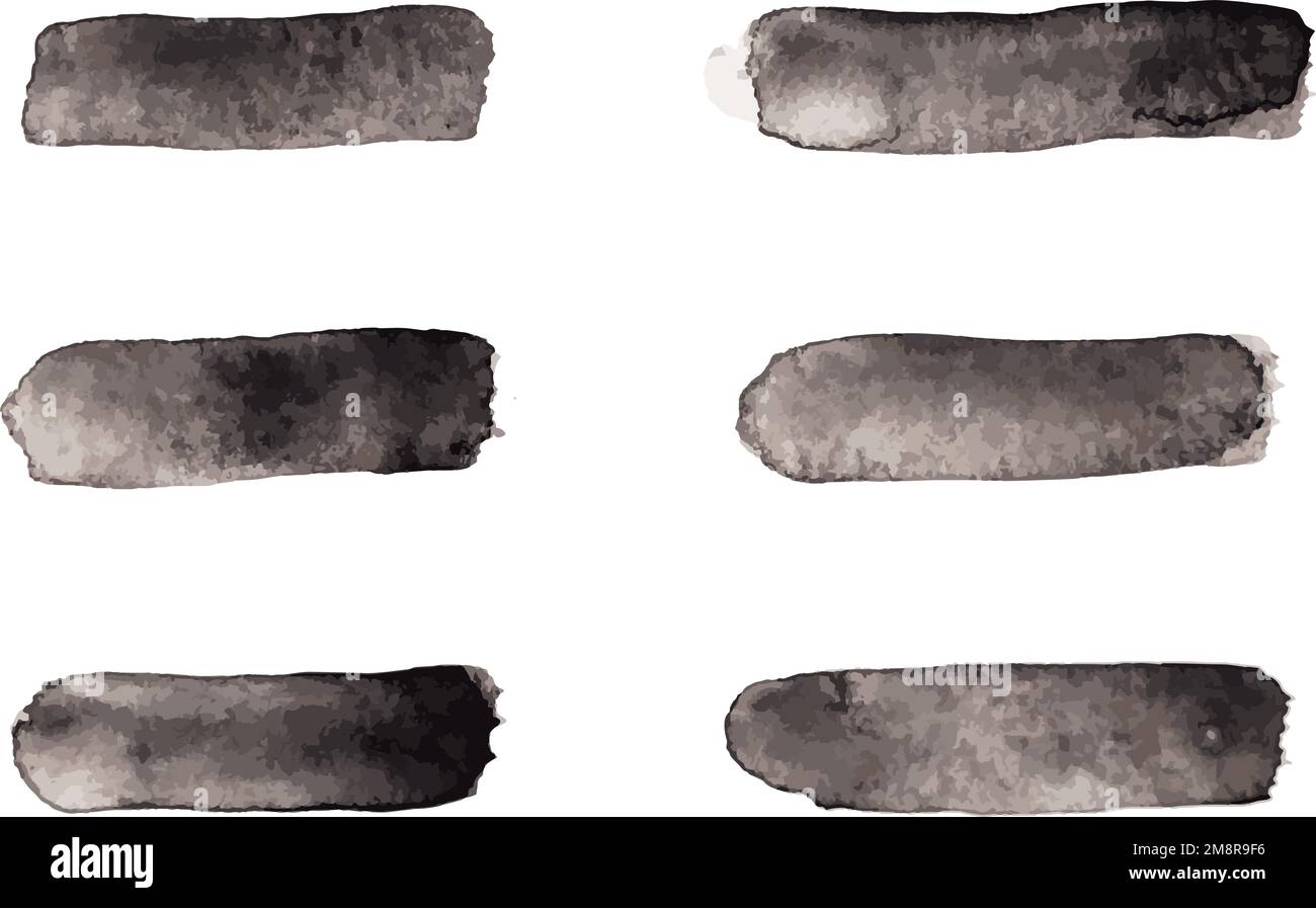 Set of black color watercolor handdrawing texture as brush or banner on ...