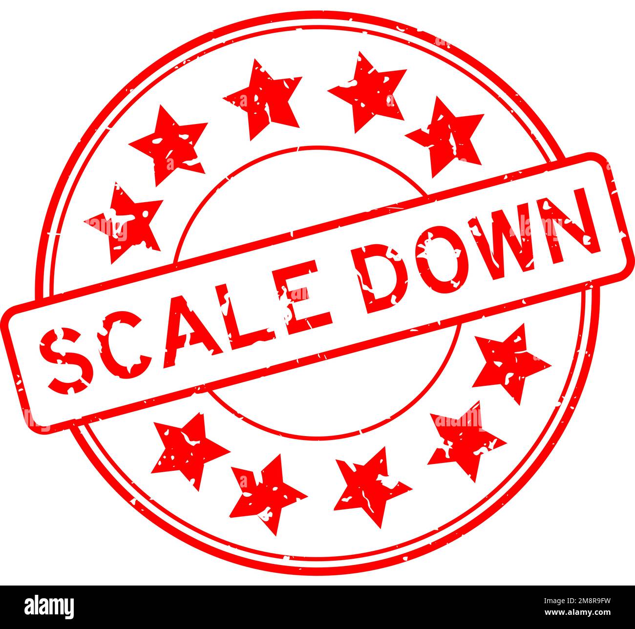 Grunge red scale down word with star icon round rubber seal stamp on ...