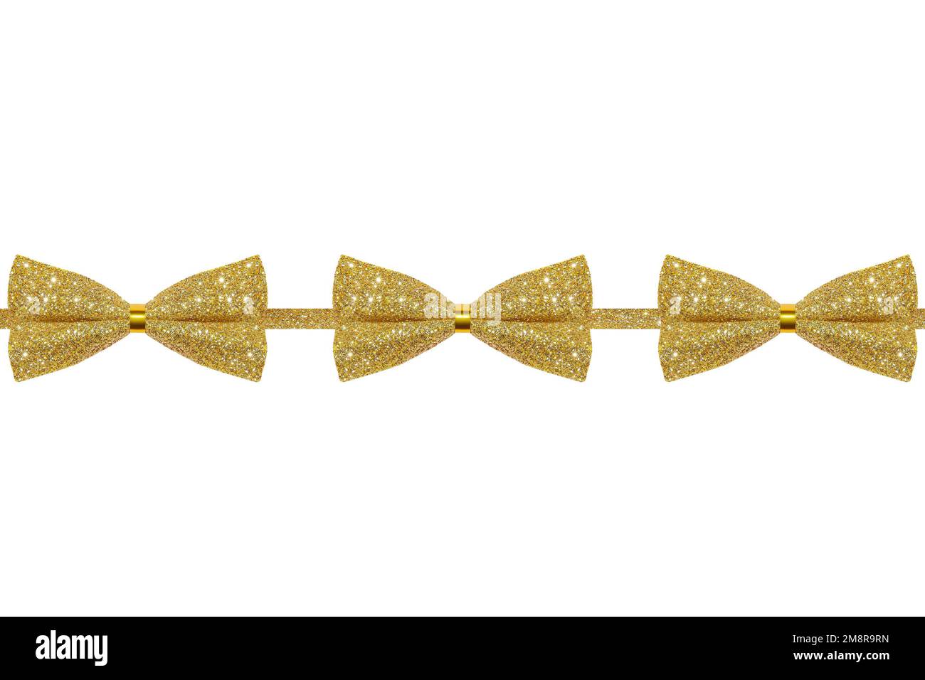 Three golden shiny bows isolated on a white background. And a golden ...