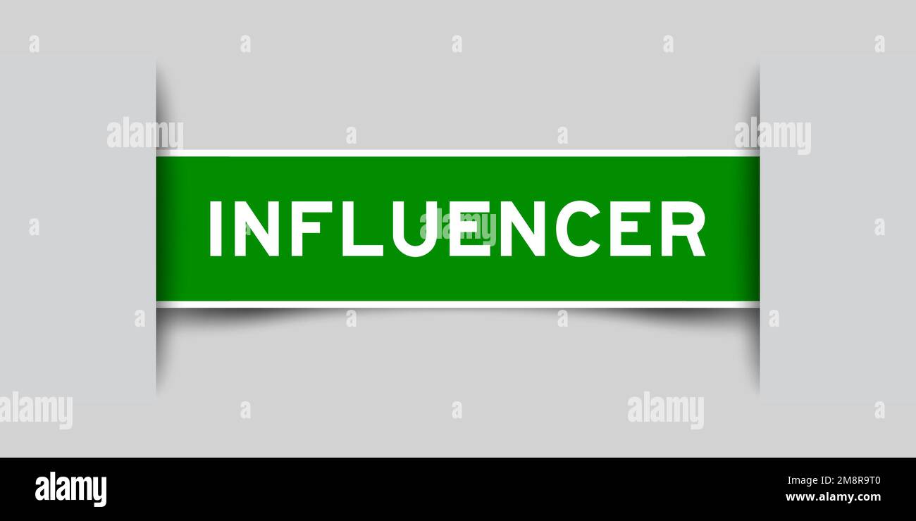 Green color square label sticker with word influencer that inserted in ...