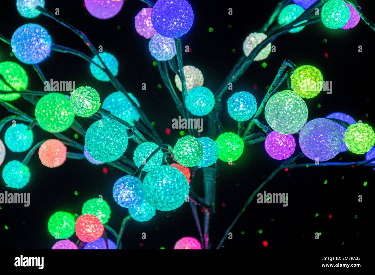 abstract light pattern, balls of different shapes and colors, long ...
