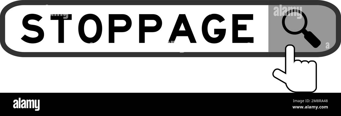 Search banner in word stoppage with hand over magnifier icon on white ...