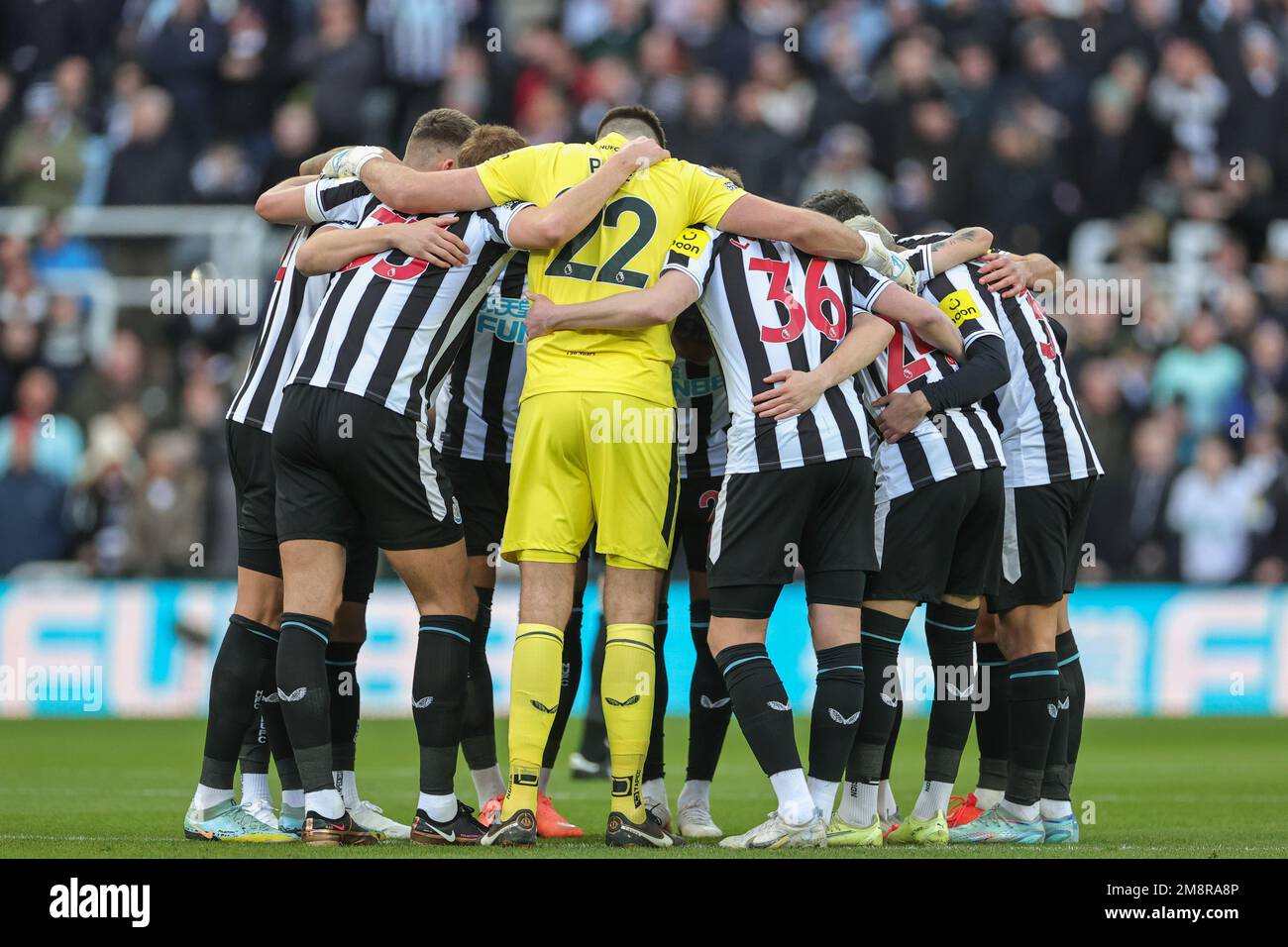 Newcastle United players form a huddle ahead of the Premier League ...