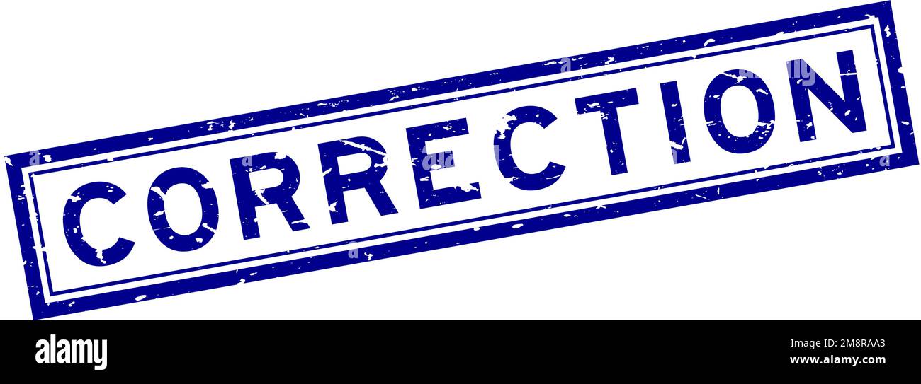 Grunge blue correction word square rubber seal stamp on white ...