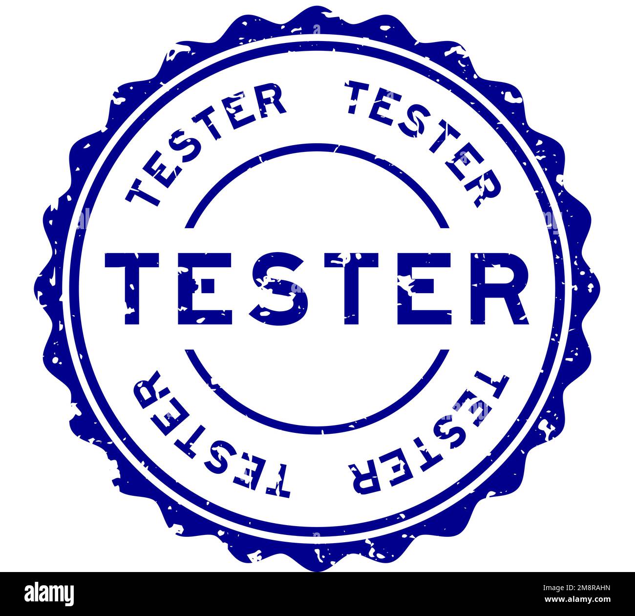 Grunge blue tester word round rubber seal stamp on white background ...