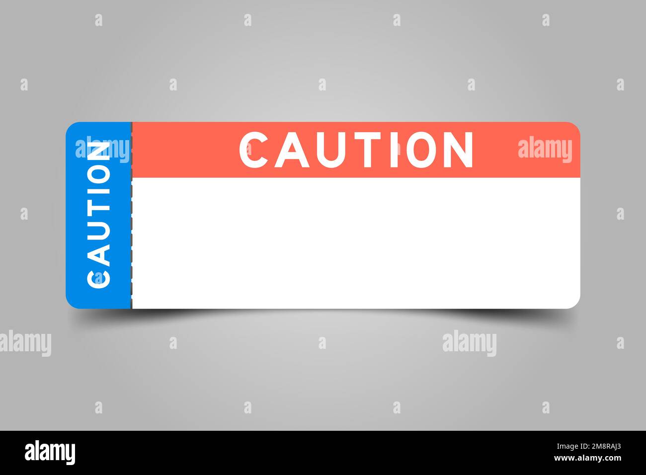 Blue and orange color ticket with word caution and white copy space ...