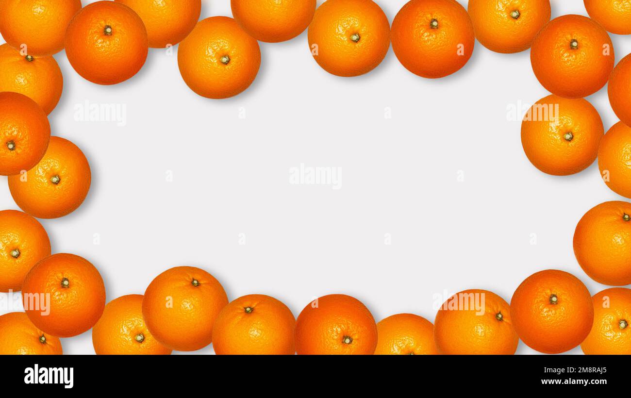 Background with oranges. Many oranges on a light background. Banner ...