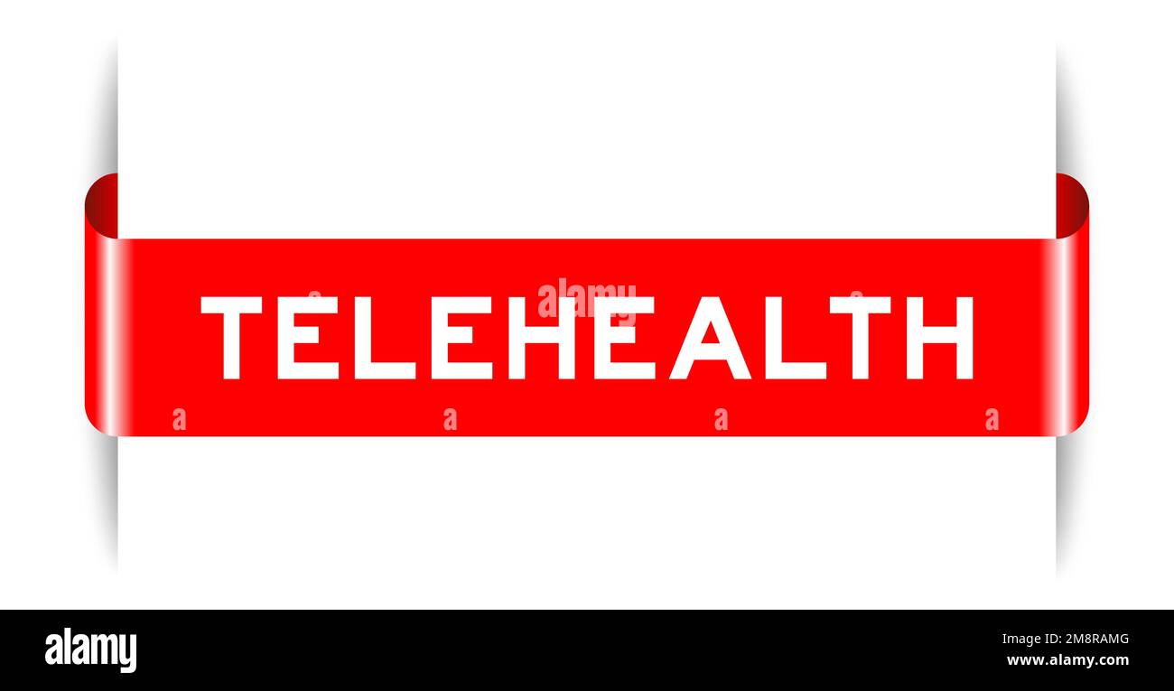 Red color inserted label banner with word telehealth on white ...