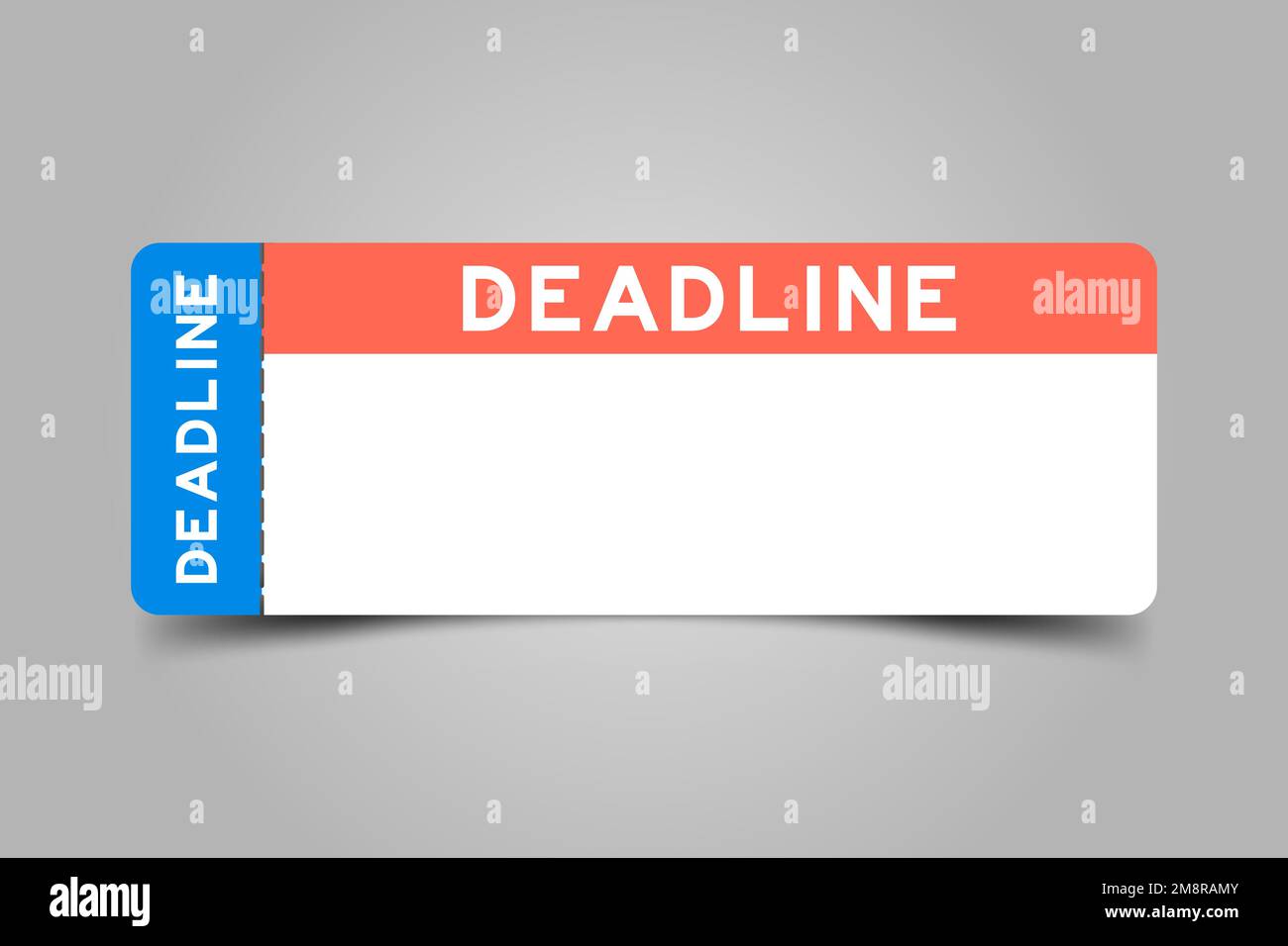 Blue and orange color ticket with word deadline and white copy space ...
