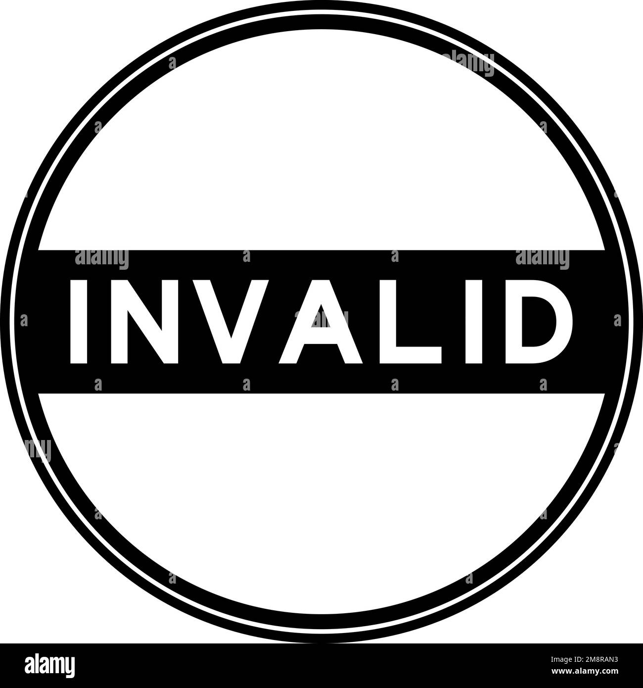 Black color round seal sticker in word invalid on white background ...