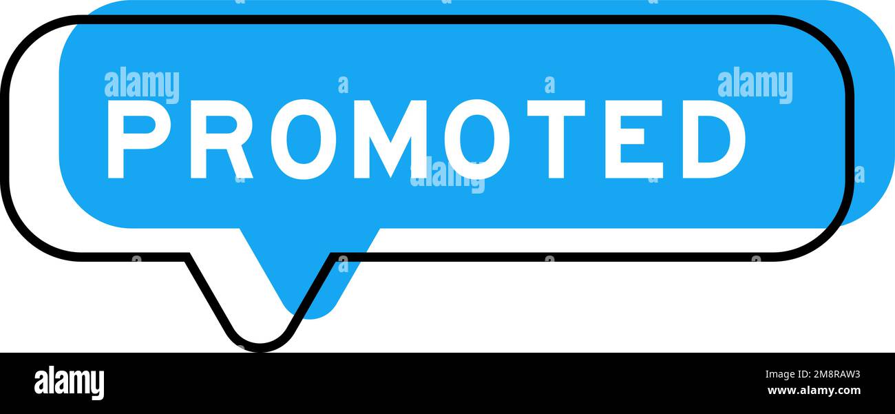 Speech banner and blue shade with word promoted on white background ...