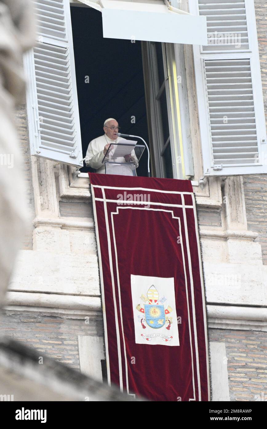 Vatican. 15th Jan, 2023. Pope Francis speaks from the window of the ...
