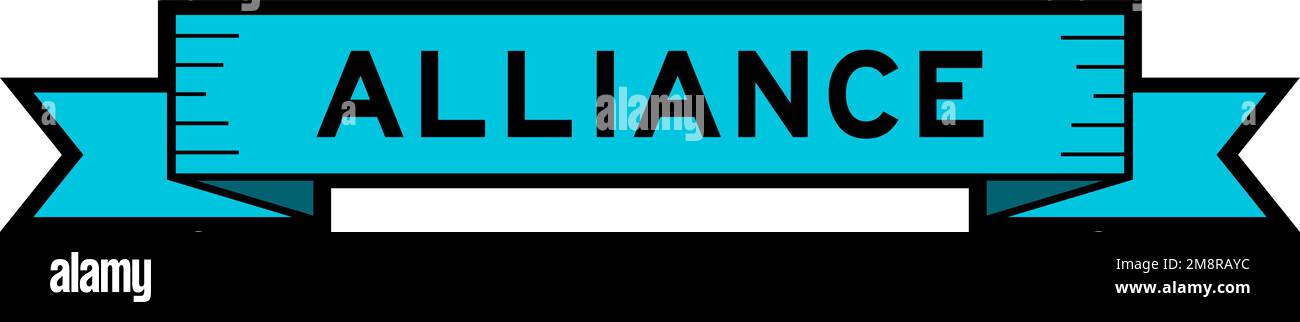 Ribbon label banner with word alliance in blue color on white ...