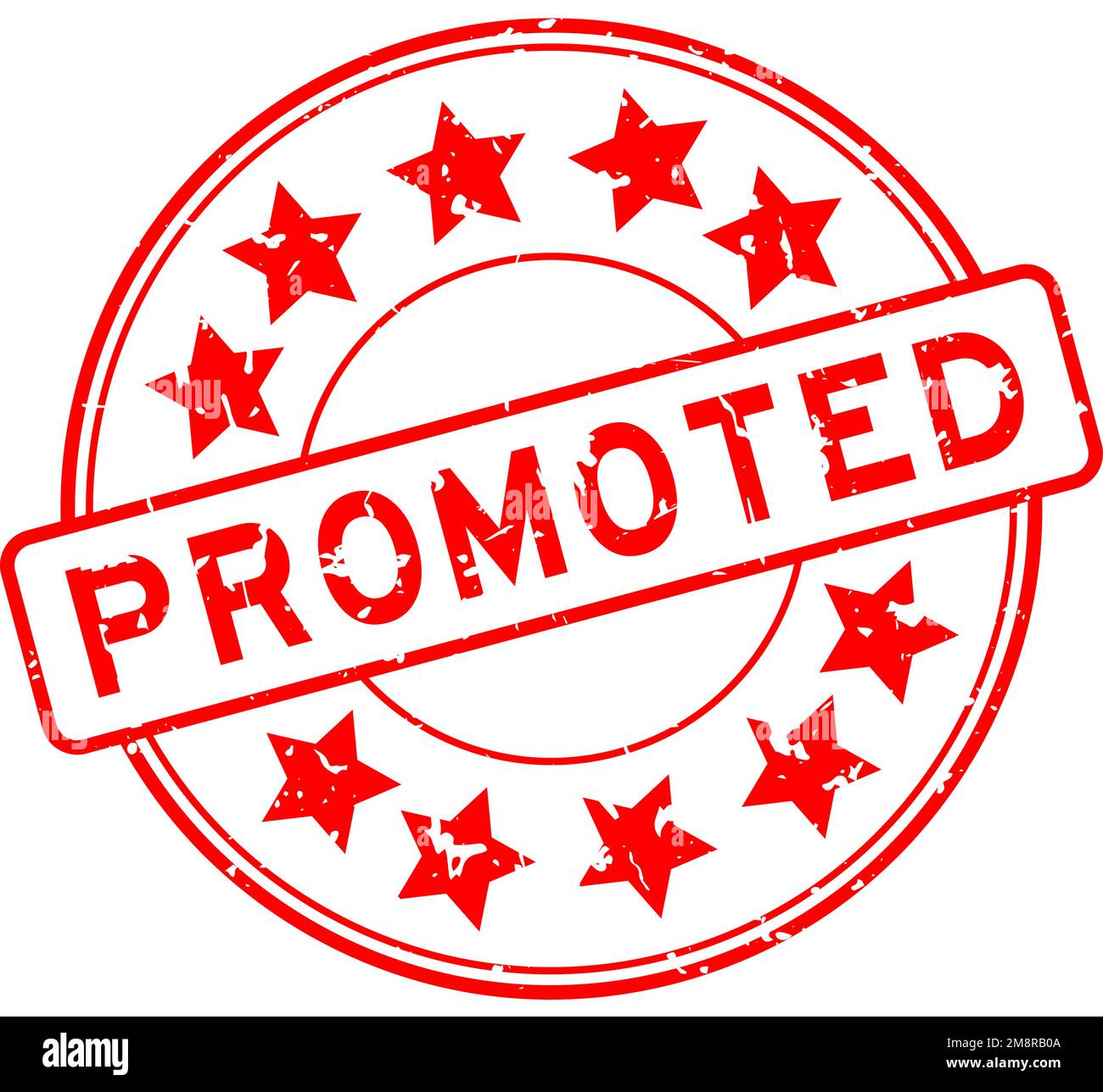 Grunge red promoted word with star icon round rubber seal stamp on ...