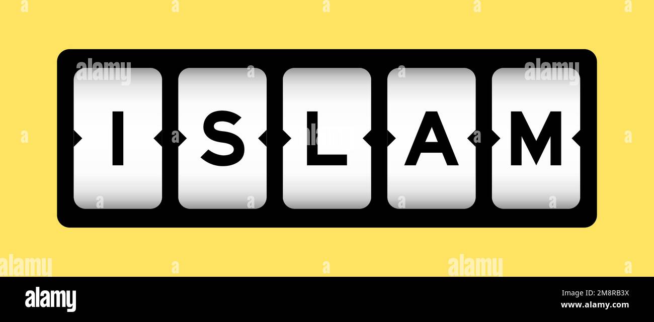 Black color in word islam on slot banner with yellow color background ...