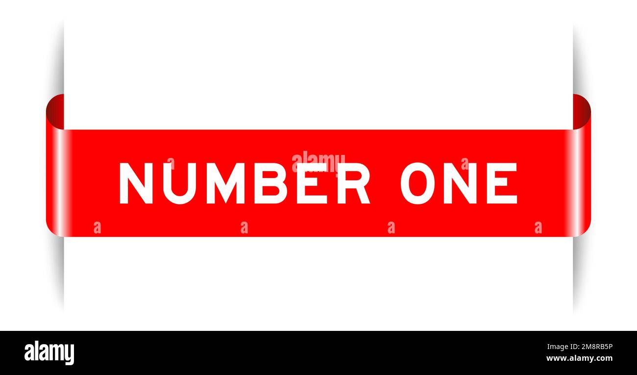 Red color inserted label banner with word number one on white ...