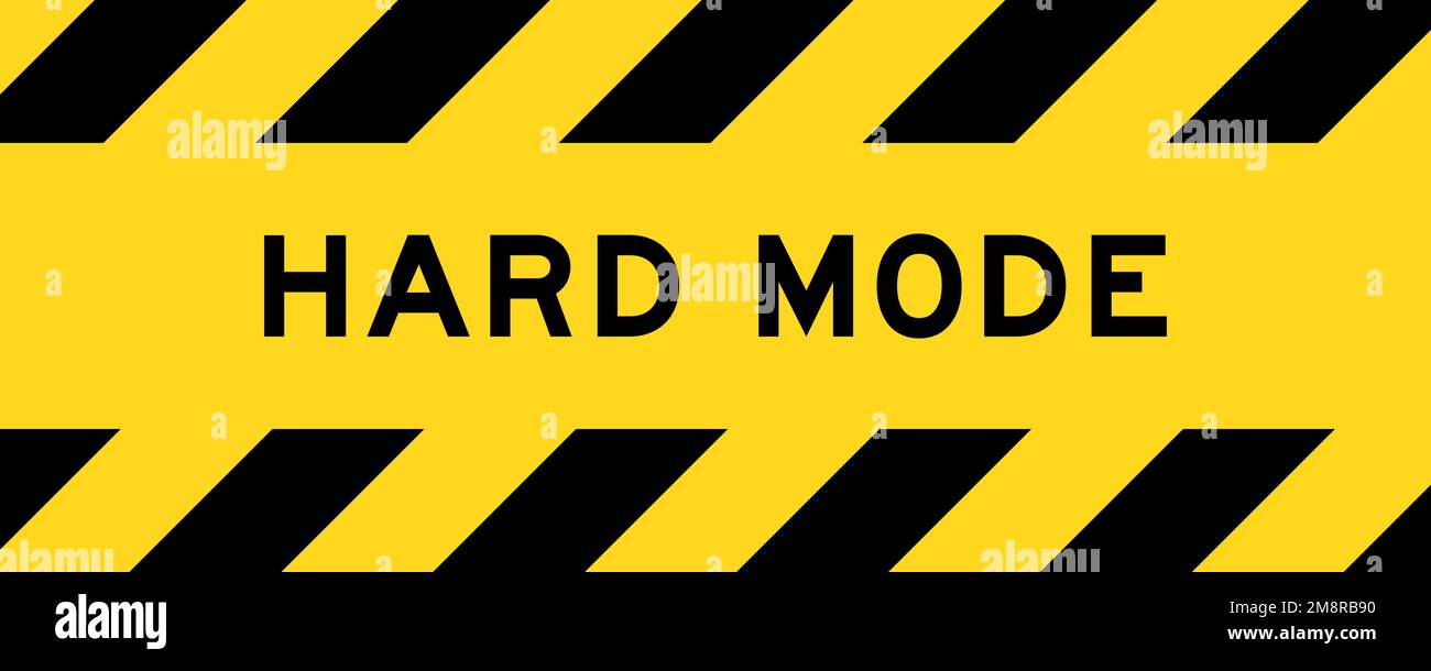 Yellow and black color with line striped label banner with word hard ...