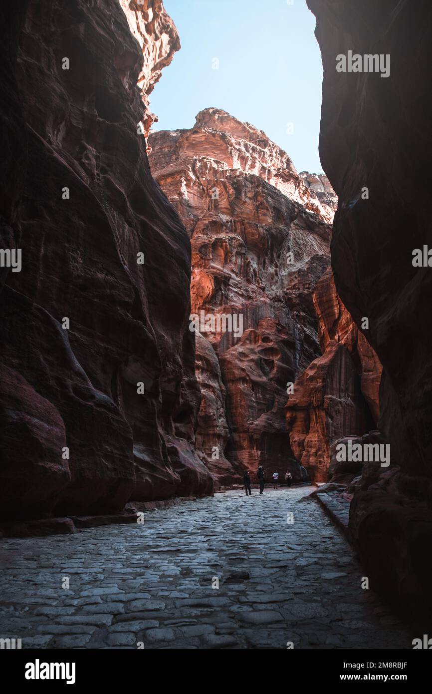 The canyon path of the siq leading to the ancient city of Petra. Petra ...